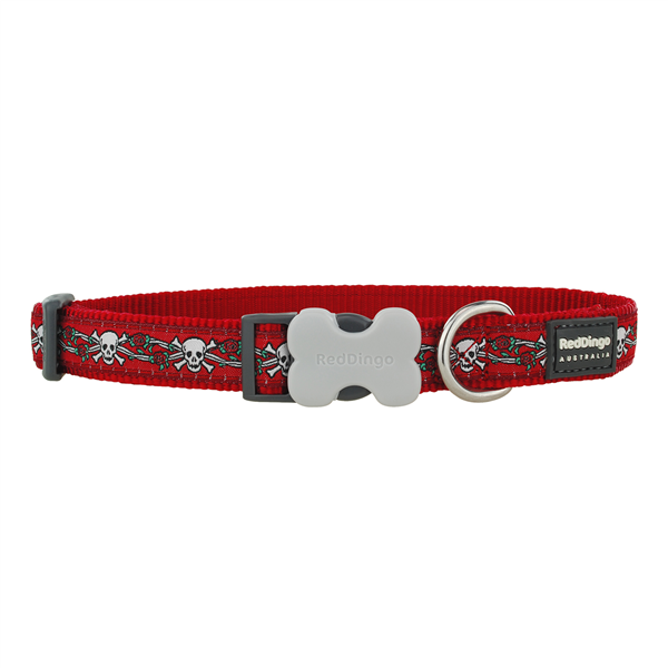 Red Dingo Dog Collar Skulls &amp; Roses Large 25mm x 41-64cm