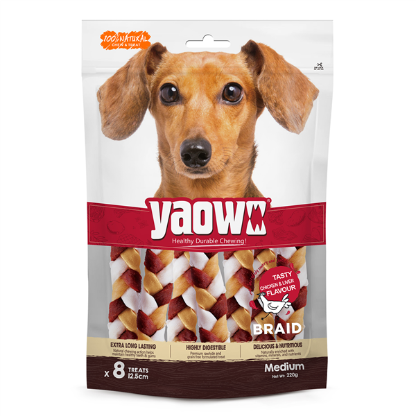 Yaow Chicken &amp; Liver Flavoured Braid Medium 220g 8 pkt